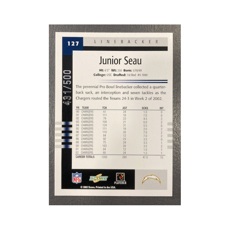 JUNIOR SEAU 2003 SCORE SCORECARD 431/500
