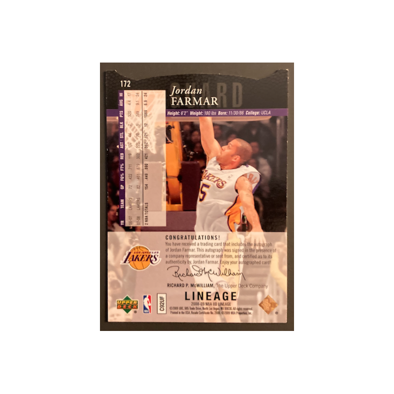 JORDAN FARMAR 2008-09 UPPER DECK LINEAGE SE DIE CUT AUTO